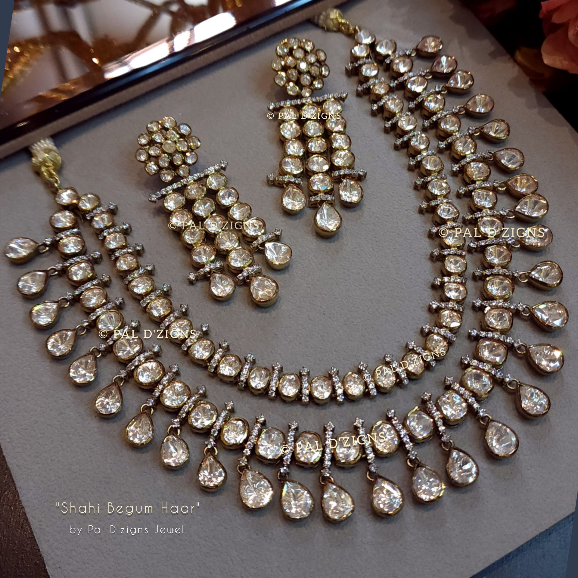 Shahi begum haar-moissanite polki necklace set