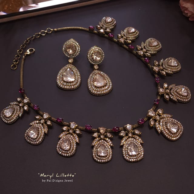 Meryl lilette moissanite polki necklace set