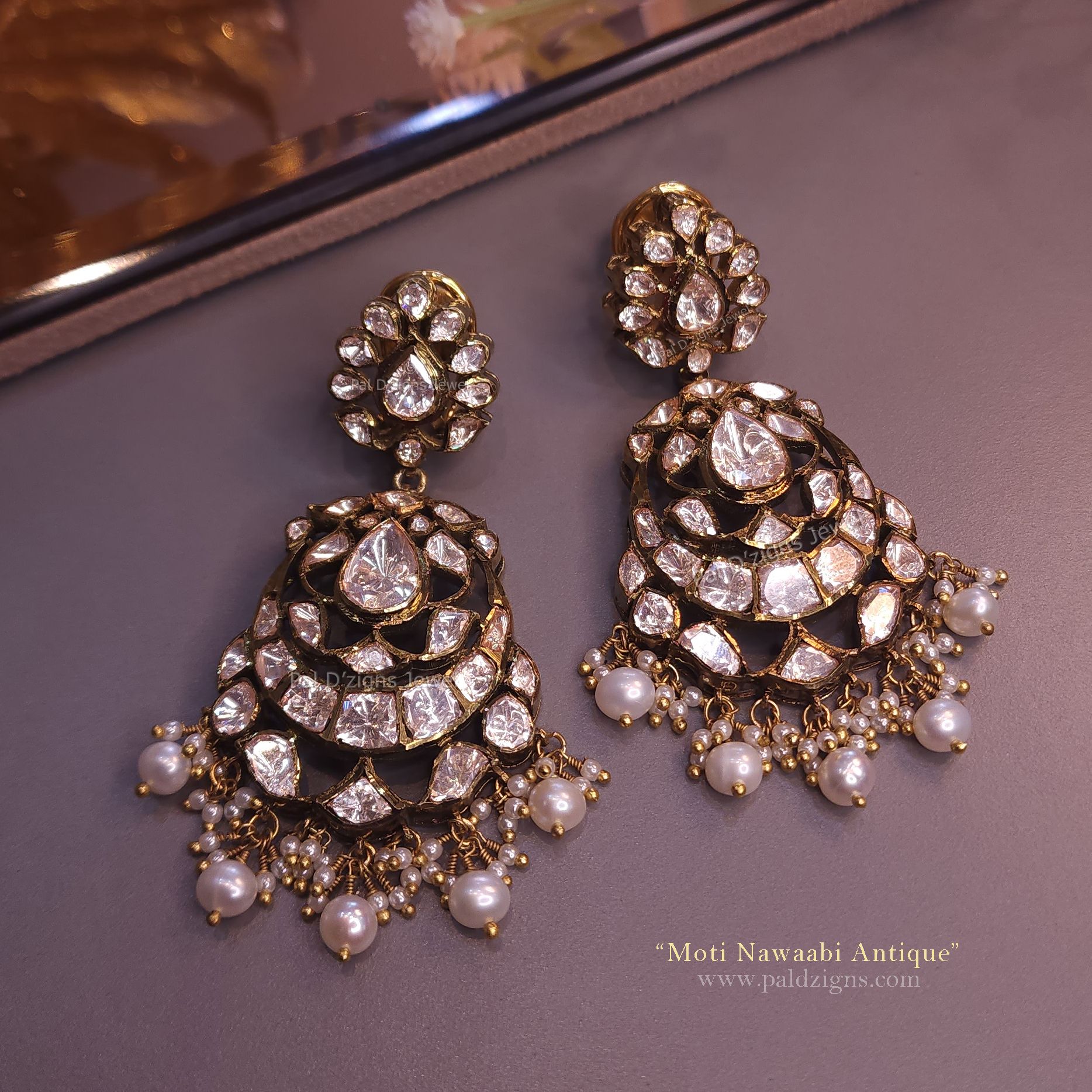 Moti nawaabi antique moissanite polki earring